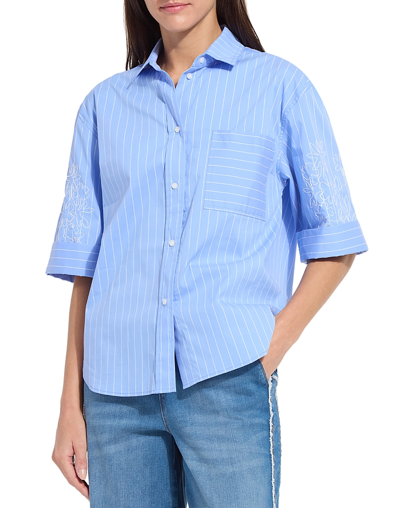 LYSSÉ Striped Embroidered Sleeves Shirt